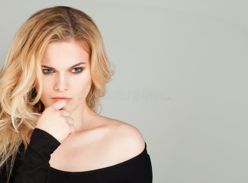 Young Woman Thinking. Female Face Stock Image - Image of close, model ...