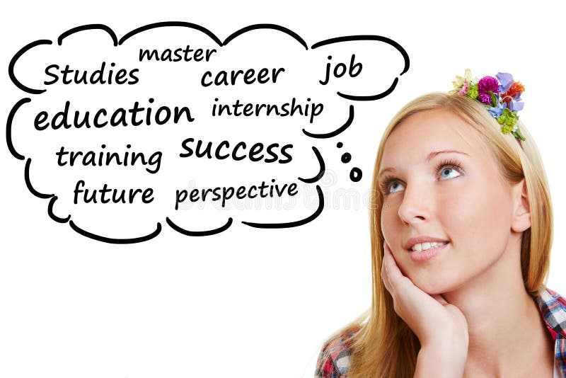 Young Woman Thinking about Her Education Stock Image - Image of thought ...