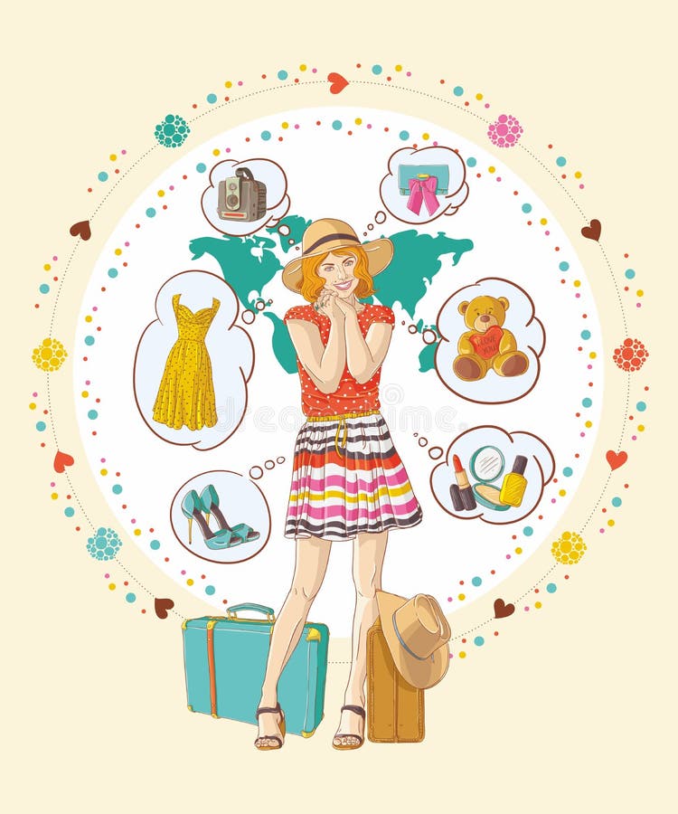 Young Woman Thinking of Her Plans Stock Vector - Illustration of adult ...