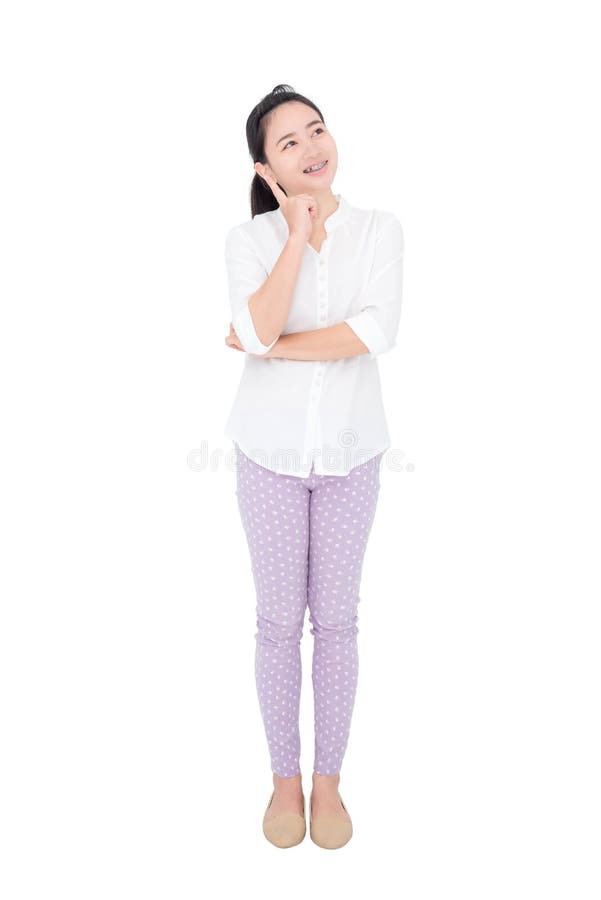 Young Woman Thinking Over White Background Stock Photo - Image of ...