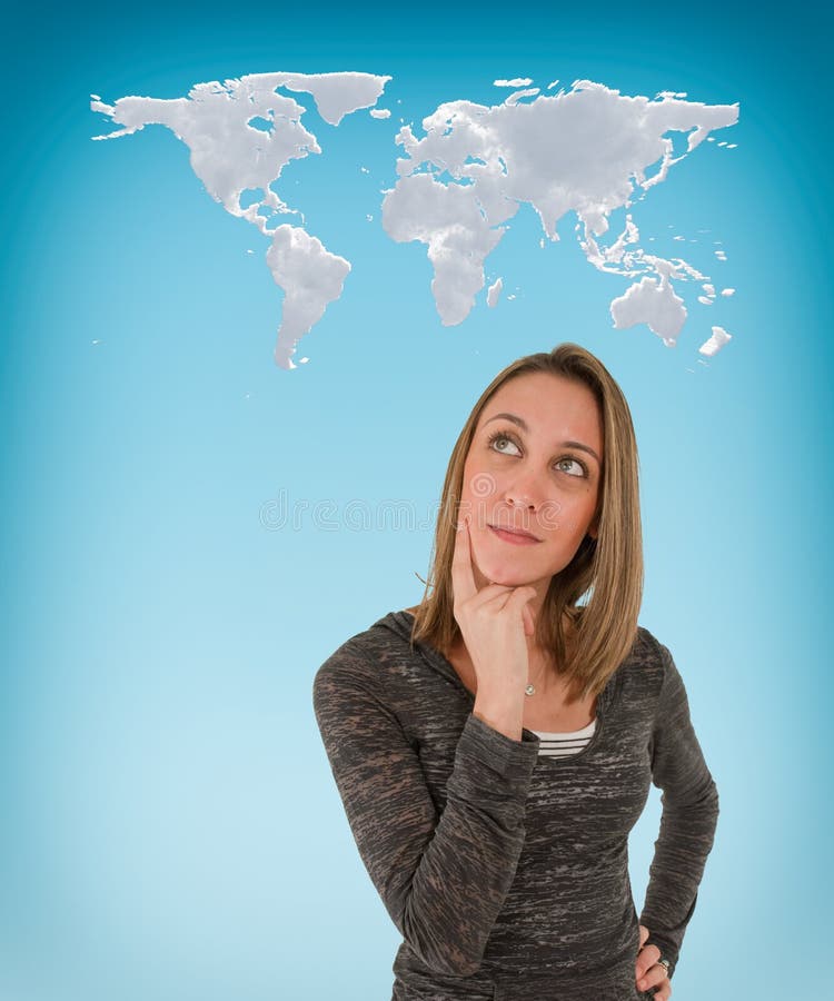 Young Woman Thinking about the World Stock Illustration - Illustration ...