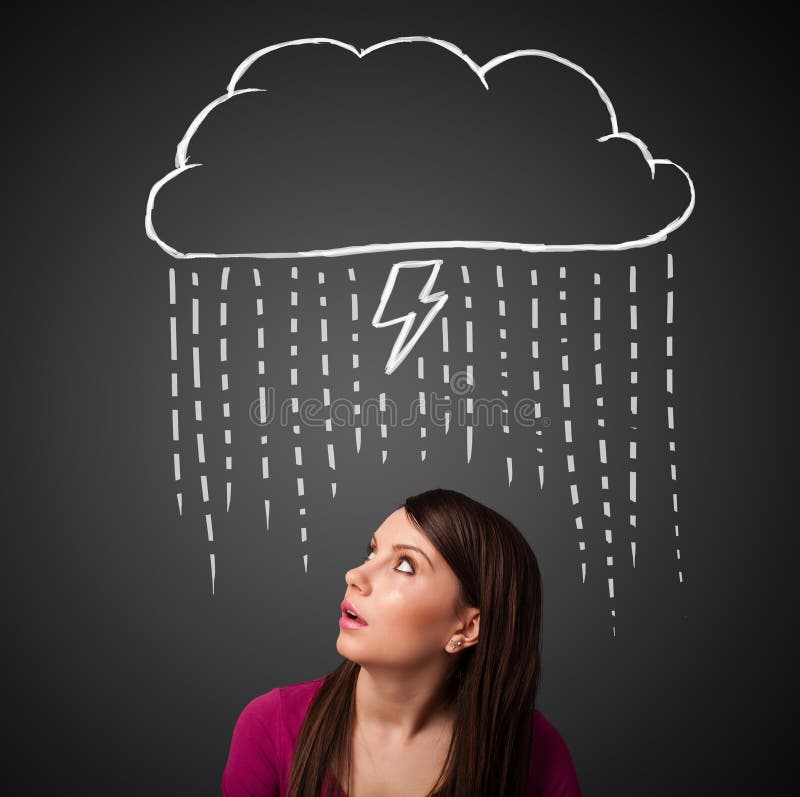 Young Woman with Thundercloud Above Her Head Stock Photo - Image of ...