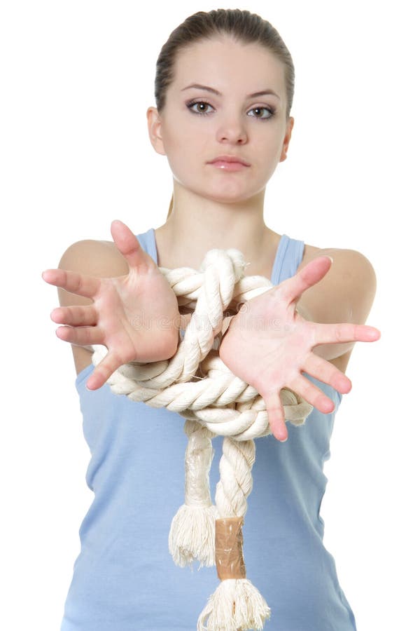 Young Woman with Tied Up Hands Stock Image - Image of prisoner, limited ...