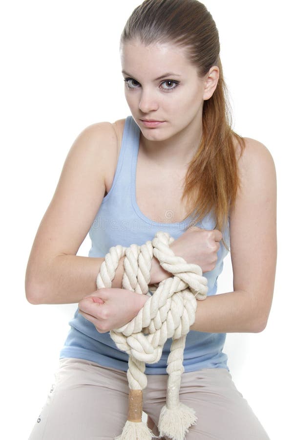 Young Woman with Tied Up Hands Stock Image - Image of prisoner, limited ...