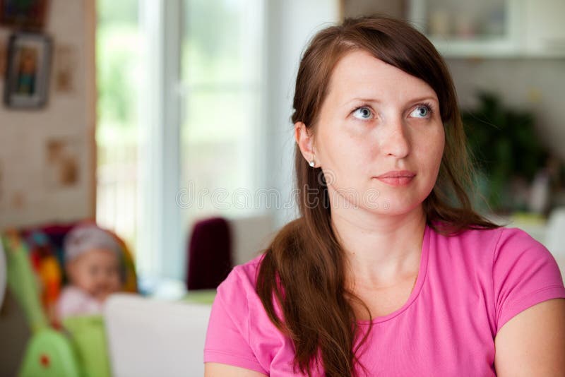 A Young Woman is Tired of Life Stock Photo - Image of house, table ...
