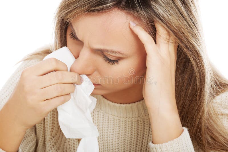 Young Woman with Tissues Crying/ Having Runny Nose. Stock Photo - Image ...