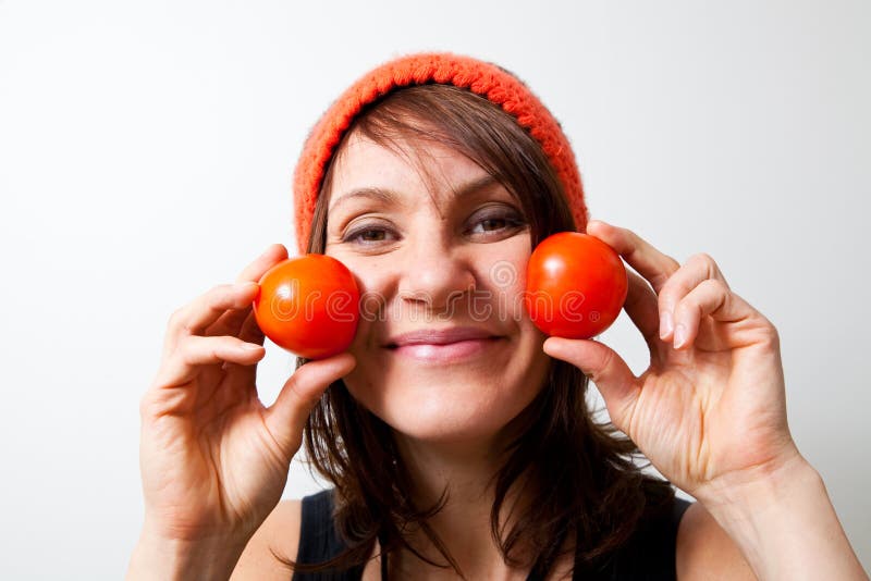 Young Woman with Tomato Cheeks Stock Image - Image of person ...