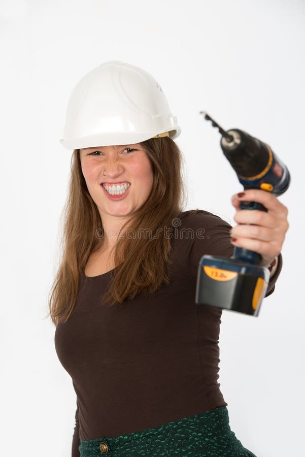 Young woman with tool stock image. Image of happy, builder - 35043431