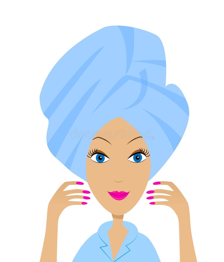 Young Woman with a Towel on a Head Stock Vector - Illustration of ...