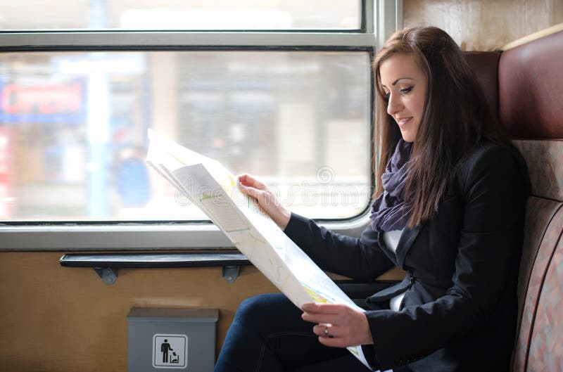 Young woman in train stock photo. Image of girl, beautiful - 88553078