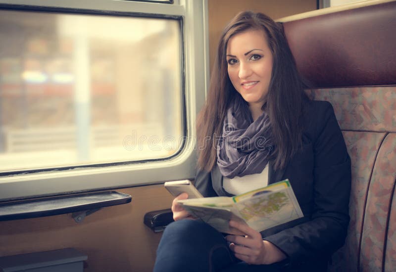 Young woman in train stock image. Image of passenger - 88681493