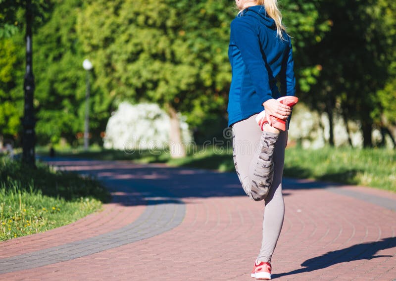 Young Woman Training in City Park at Summer Day Stock Image - Image of ...