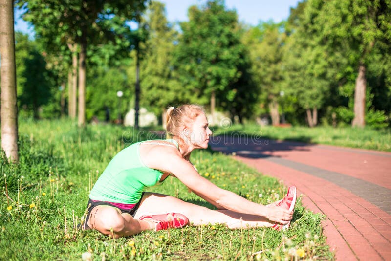 Young Woman Training in City Park at Summer Day Stock Image - Image of ...