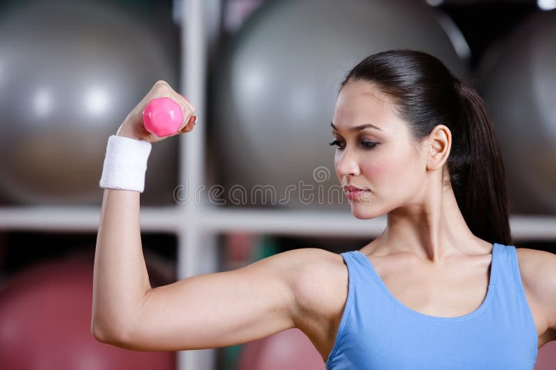 Gym Personal Trainer Man with Weight Training Stock Image - Image of ...