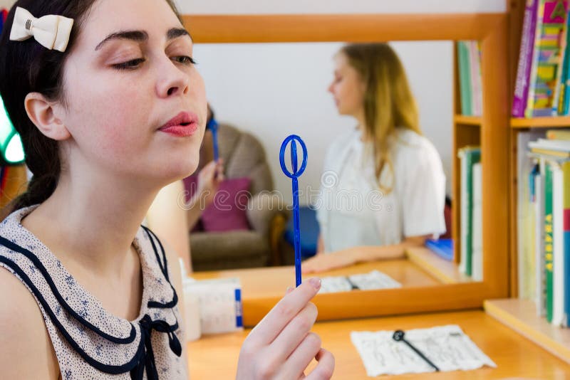 Young Woman Trains with Speech Therapy Probe Stock Photo - Image of ...