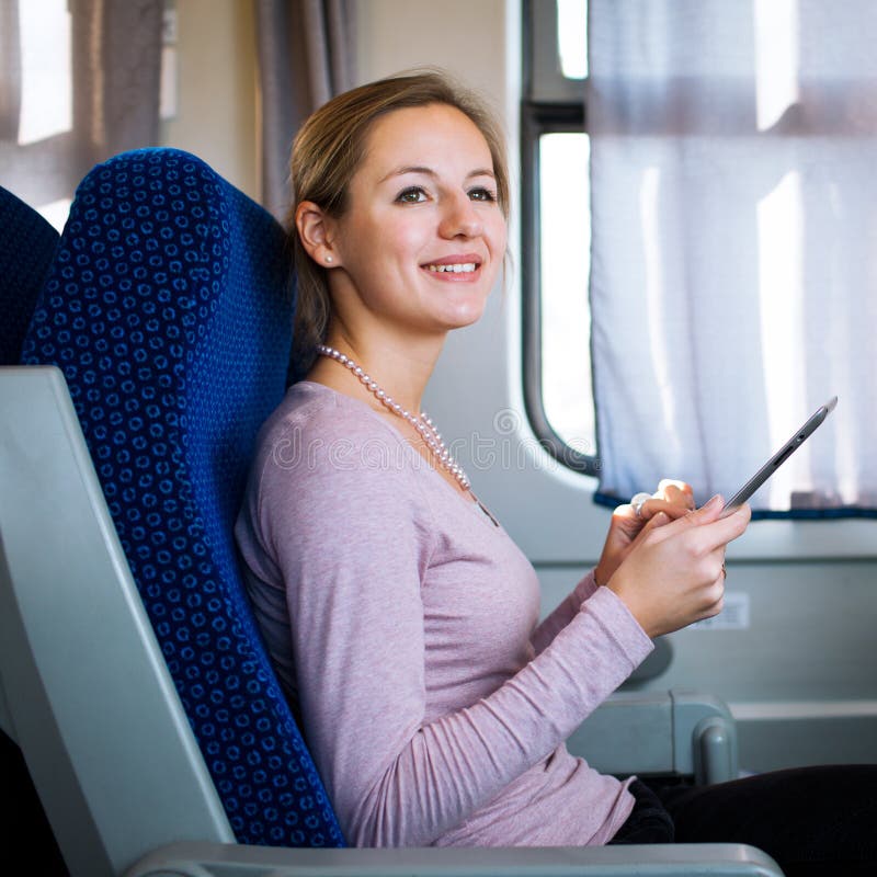 Young Woman Traveling by Train Stock Image - Image of seat, locomotive ...