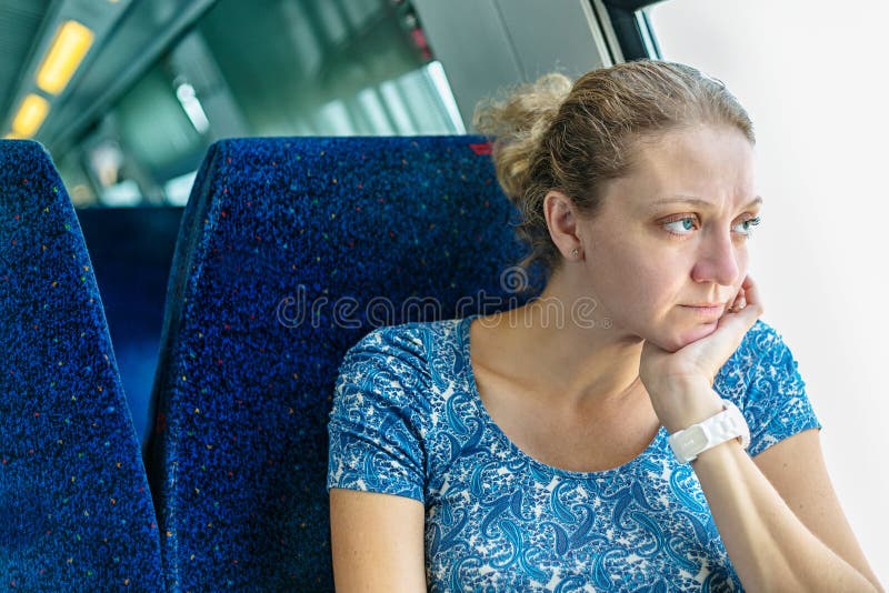 Sad Woman at the Window of a Train Stock Image - Image of passenger ...