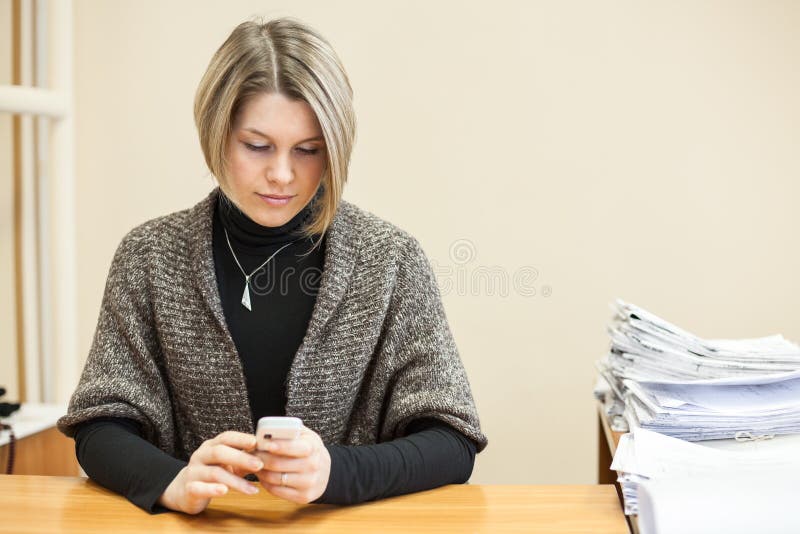 Young Woman Typing Text on Mobile Phone, Copyspace Stock Image - Image ...