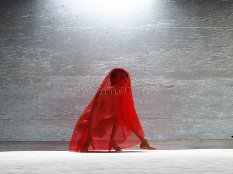 Young woman under cloth stock illustration. Illustration of crouching ...