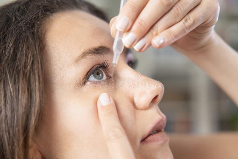 Young Woman Uses Eye Drops Eye Treatment Stock Photo - Image of ...