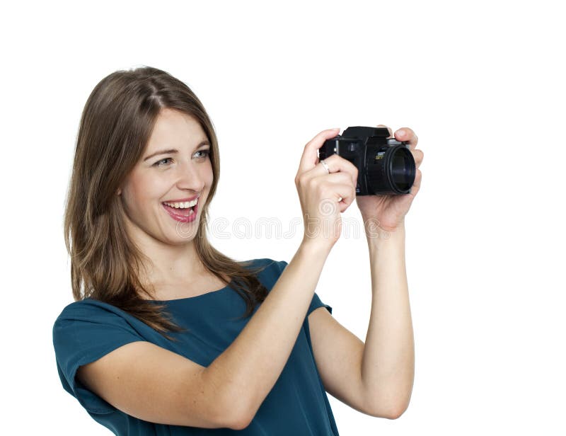 Young Woman Using a Camera To Take Photo Stock Photo - Image of ...
