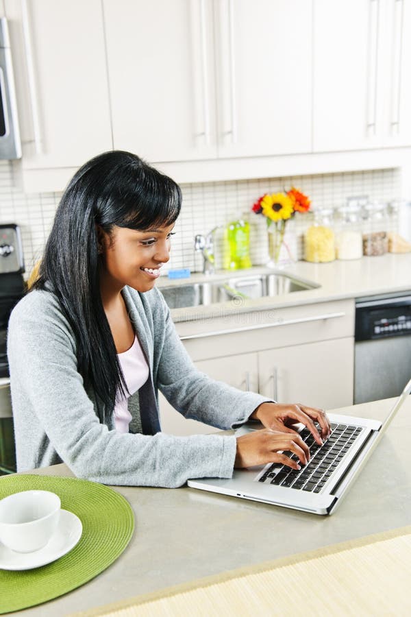 African American Student Girls Using a Laptop Computer - Black P Stock ...