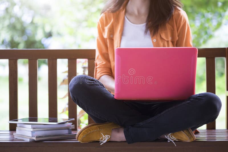 Young woman using iPad stock image. Image of device, businesswoman ...