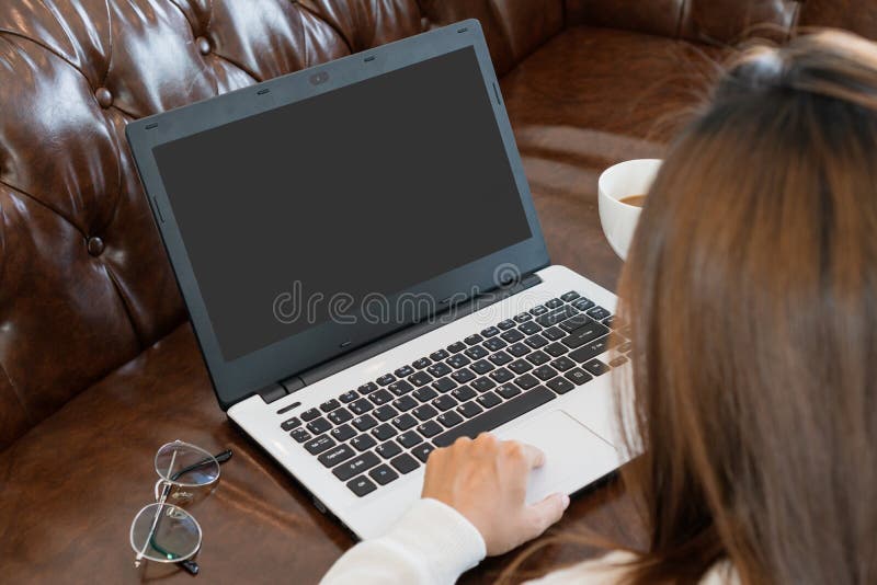 Young Woman Using Computer Working at Home Stock Image - Image of ...