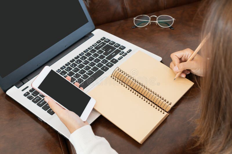 Young Woman Using Computer Working at Home Stock Photo - Image of ...