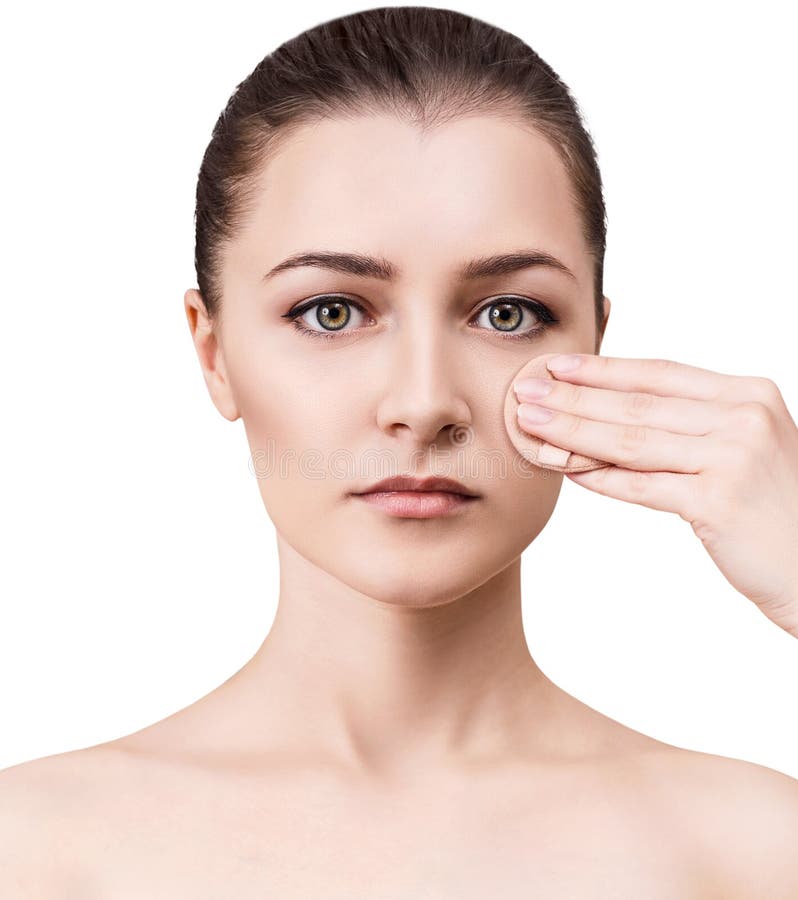 Young Woman Using Cosmetics Sponge. Stock Image - Image of beige ...