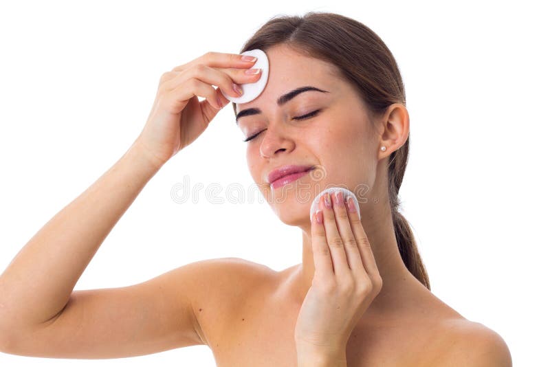 Young Woman Using Cotton Pads Stock Image - Image of cleaning, face ...