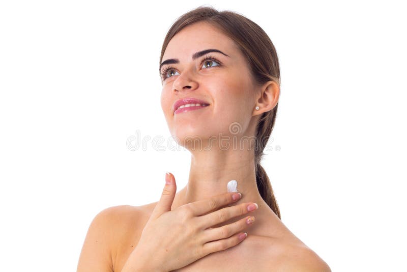 Young woman using cream stock image. Image of healthy - 79548831