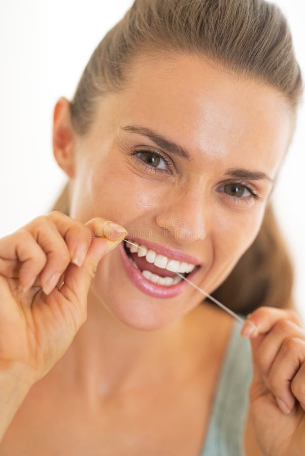 Young Woman Using Dental Floss Stock Image - Image of purity, health ...