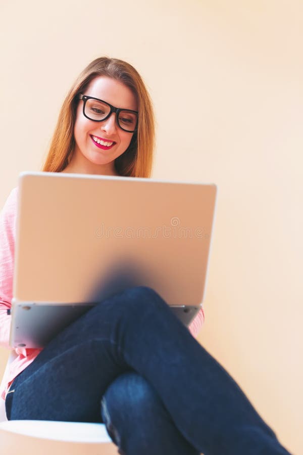 Young Woman Using Her Laptop Computer Stock Image - Image of living ...