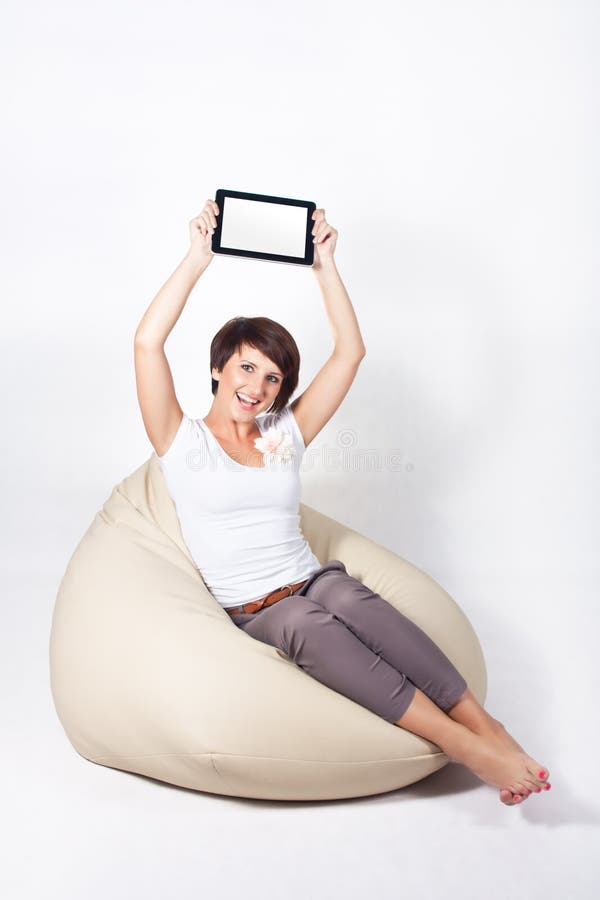 Young woman using iPad stock image. Image of device, businesswoman ...