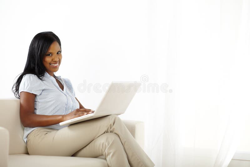 Young Woman Using Laptop at Home Stock Photo - Image of comfortable ...