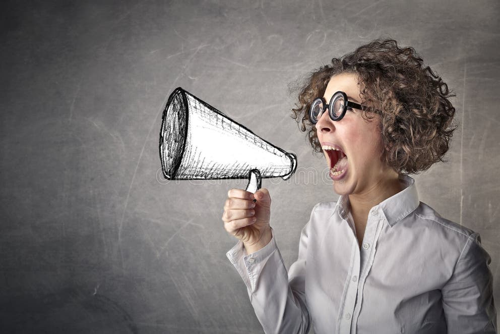 Young Woman Using a Megaphone Stock Image - Image of classroom, message ...