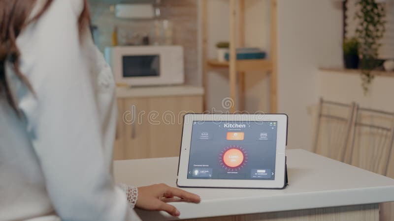 Young Woman Using Smart Home Application with Voice Command Stock Photo ...