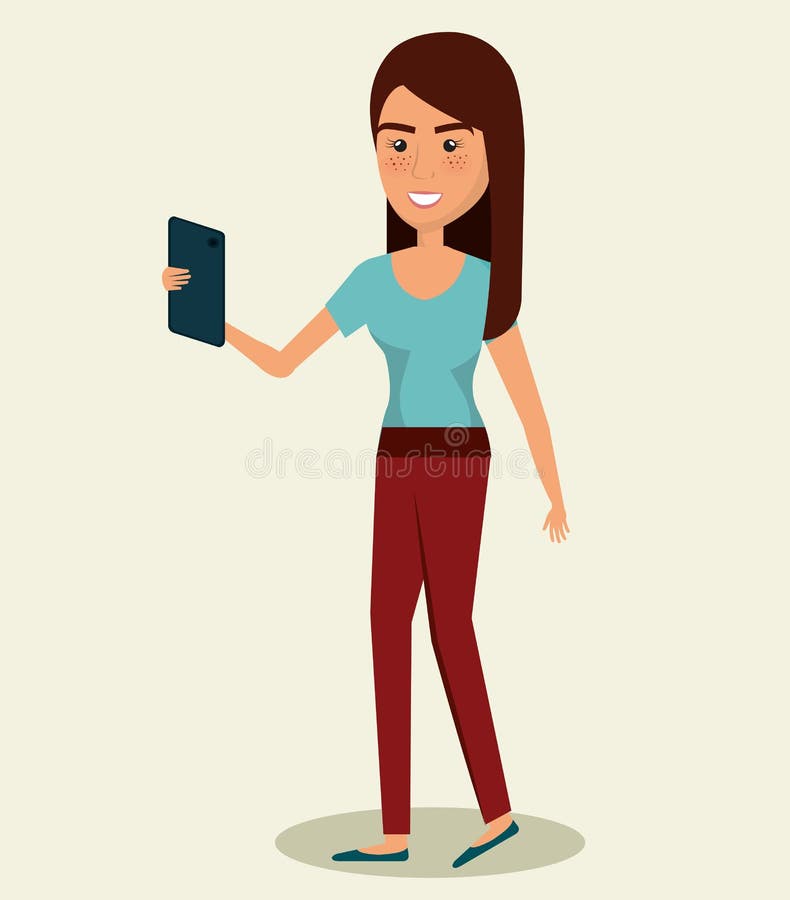 Young Woman Using Smartphone Avatar Character Stock Illustration ...