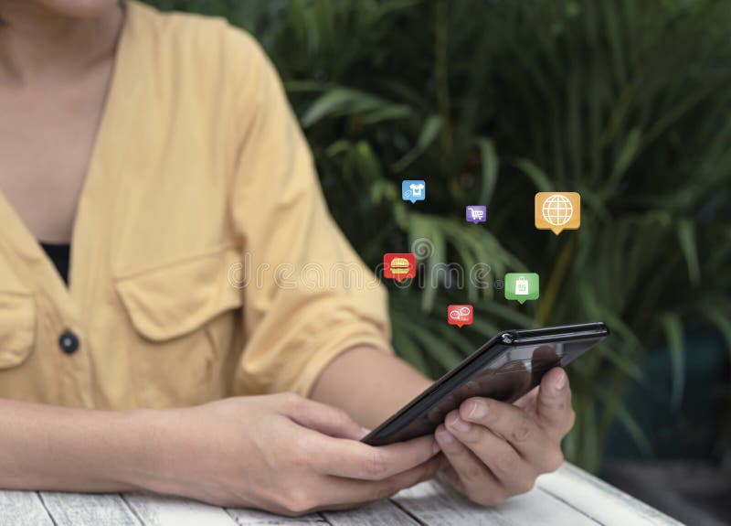 Young Woman Using Social Media Network on Smartphone. Technology ...