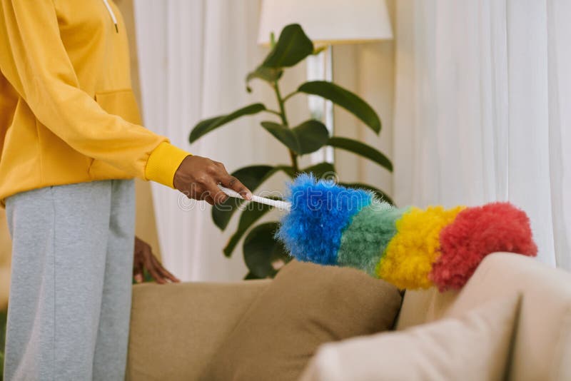 Woman Using Static Duster stock image. Image of person - 269353725