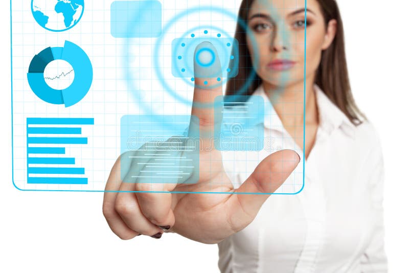 Young Woman Using Touch Screen Stock Image - Image of woman, blouse ...