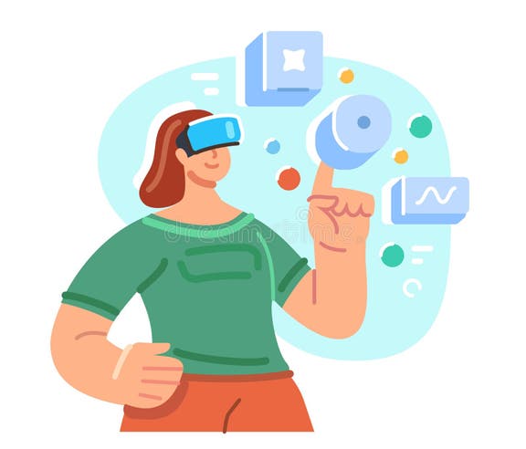 Young Woman Using Virtual Reality Glasses. Imagination and Educational ...