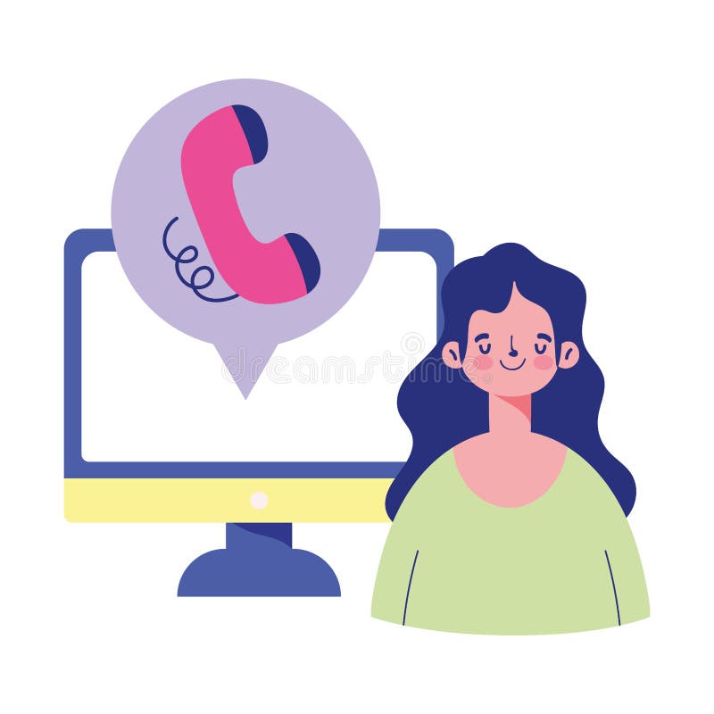 Young Woman Video Call Computer Technology Virtual Stock Vector ...