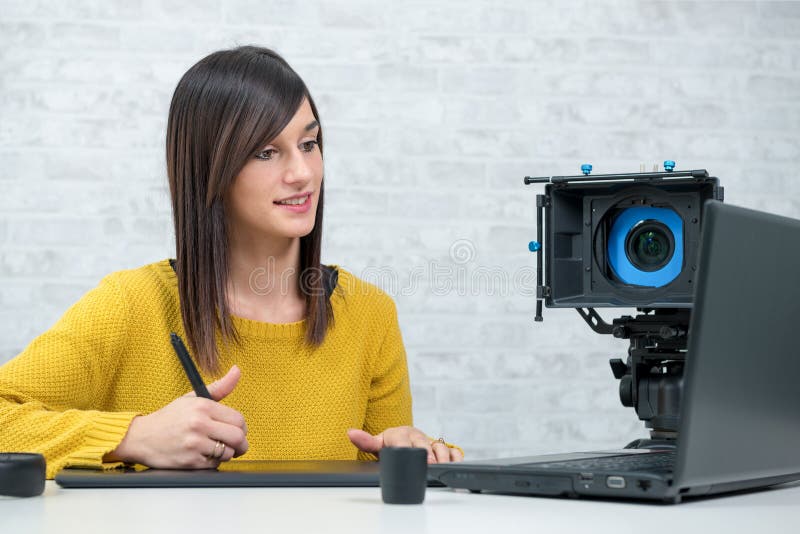 Young Woman Video Editor Working in Studio Stock Photo - Image of film ...