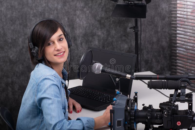 Young Woman Video Editor Working in Studio Stock Photo - Image of ...
