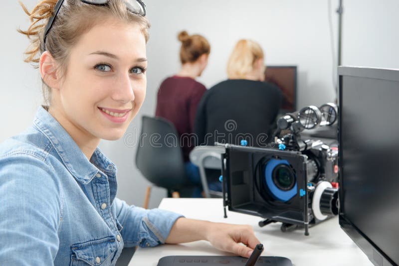 Young Woman Video Editor Working in Studio Stock Photo - Image of ...