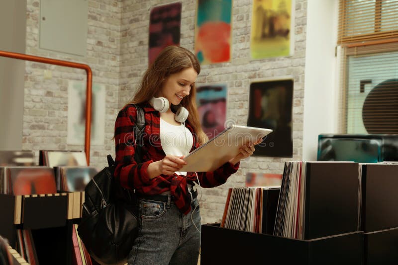 Young Woman with Vinyl Record Stock Photo - Image of records, adult ...