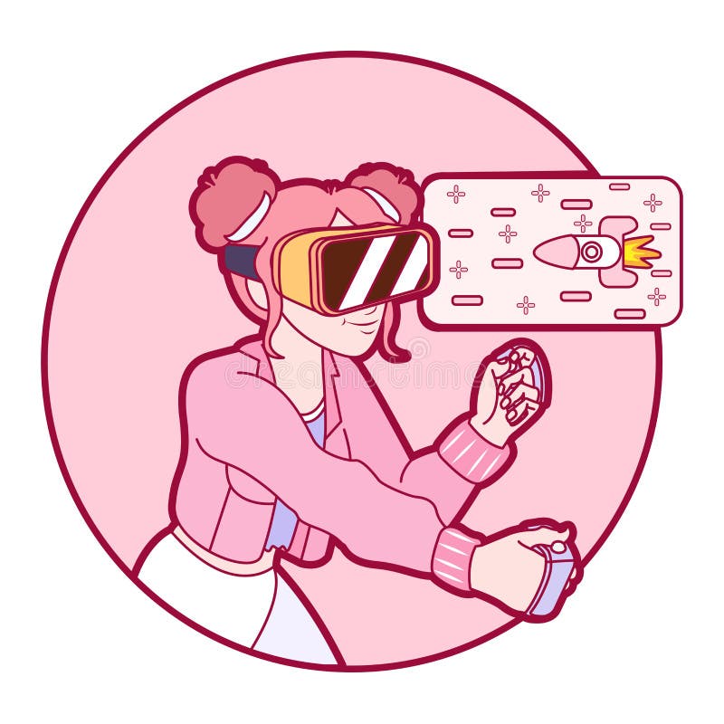 Young Woman Virtual Reality Glasses Game Simulator Vector Stock Vector ...