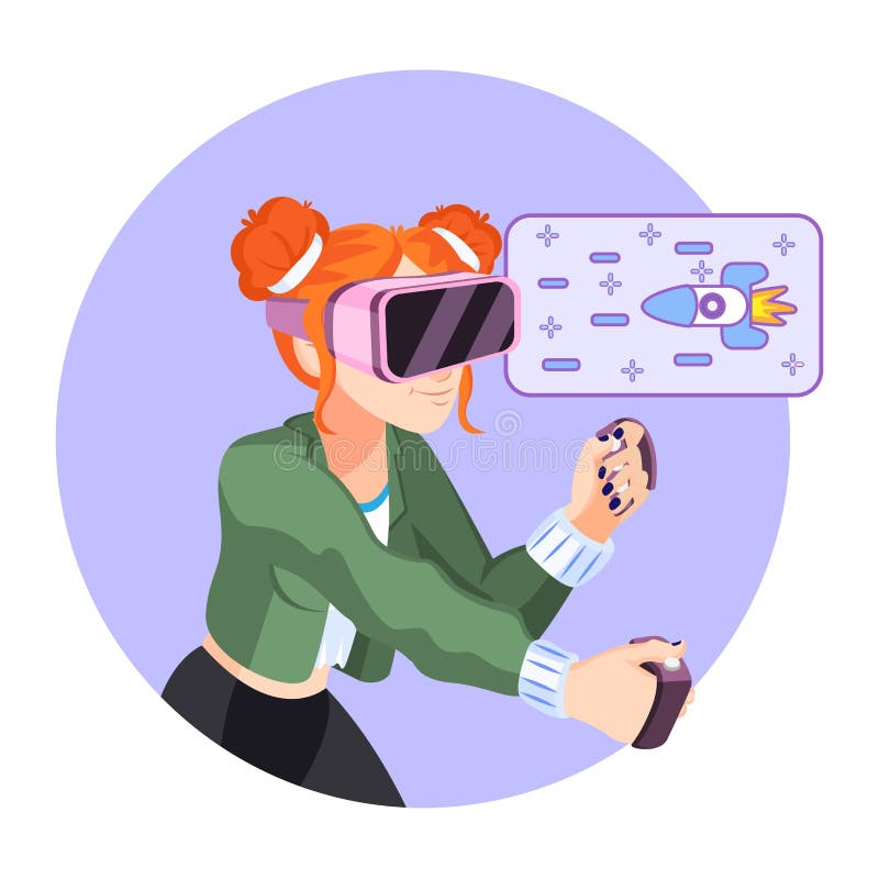 Young Woman Virtual Reality Glasses Game Simulator Vector Stock Vector ...